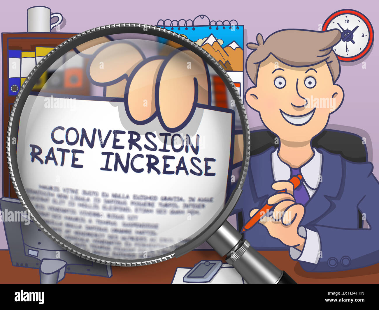 Conversion Rate Increase through Magnifier. Doodle Design Stock Photo ...