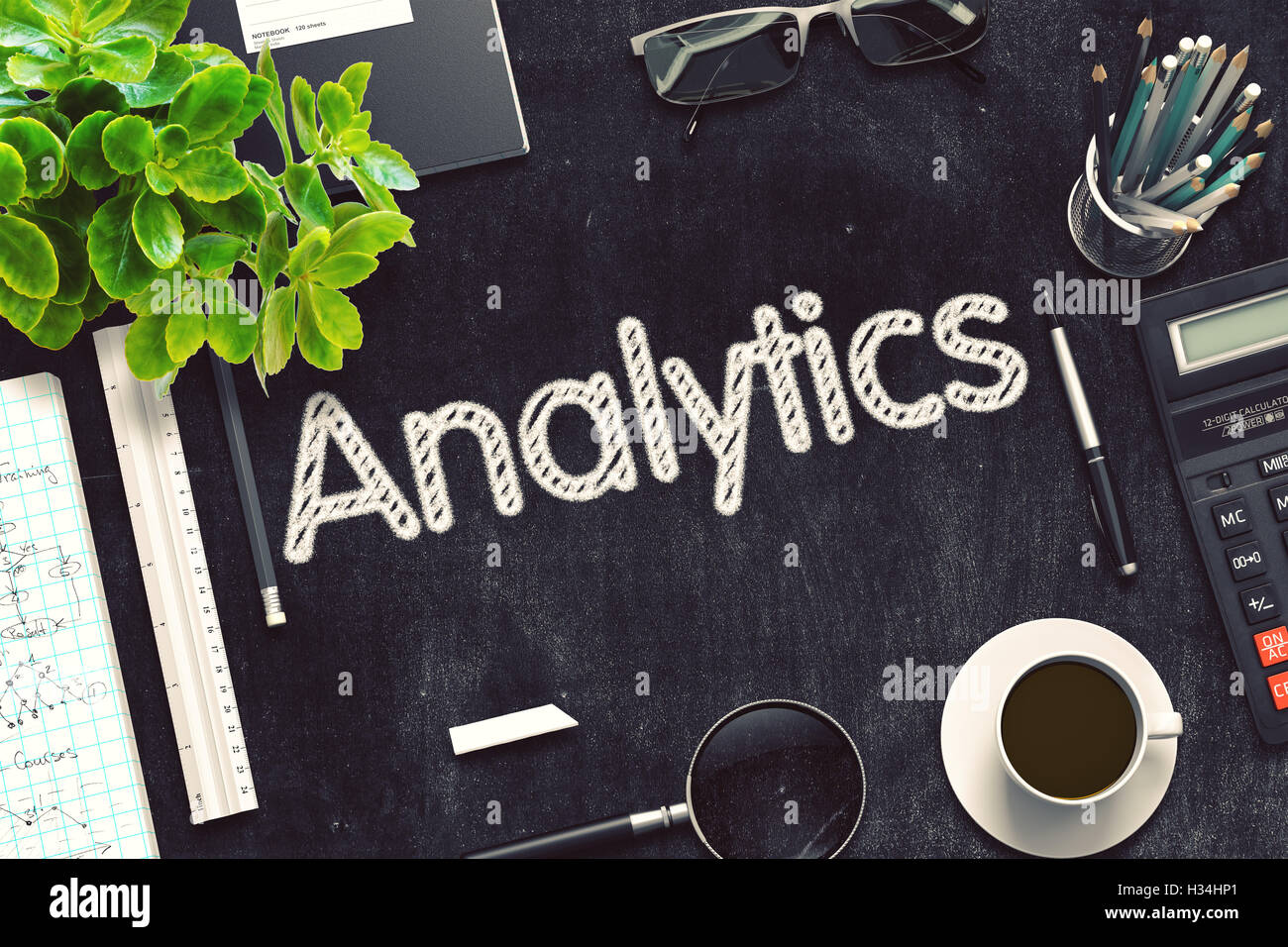 Analytics on Black Chalkboard. 3D Rendering Stock Photo - Alamy