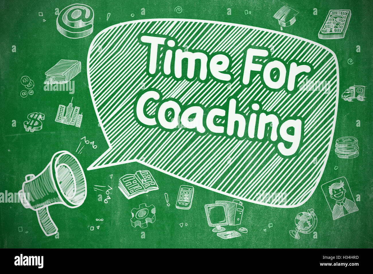 Time For Coaching - Doodle Illustration on Green Chalkboard Stock Photo ...