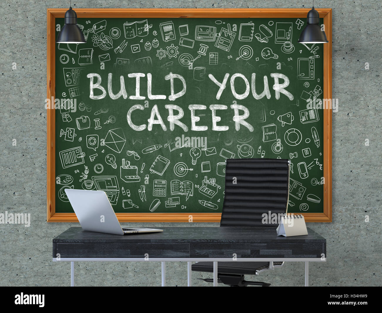 Chalkboard on the Office Wall with Build Your Career Concept. 3D Stock ...