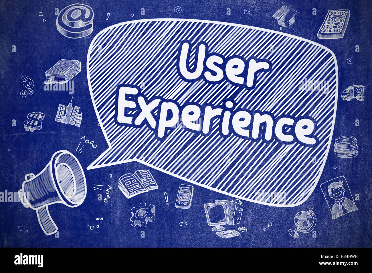 User Experience - Doodle Illustration on Blue Chalkboard Stock Photo ...