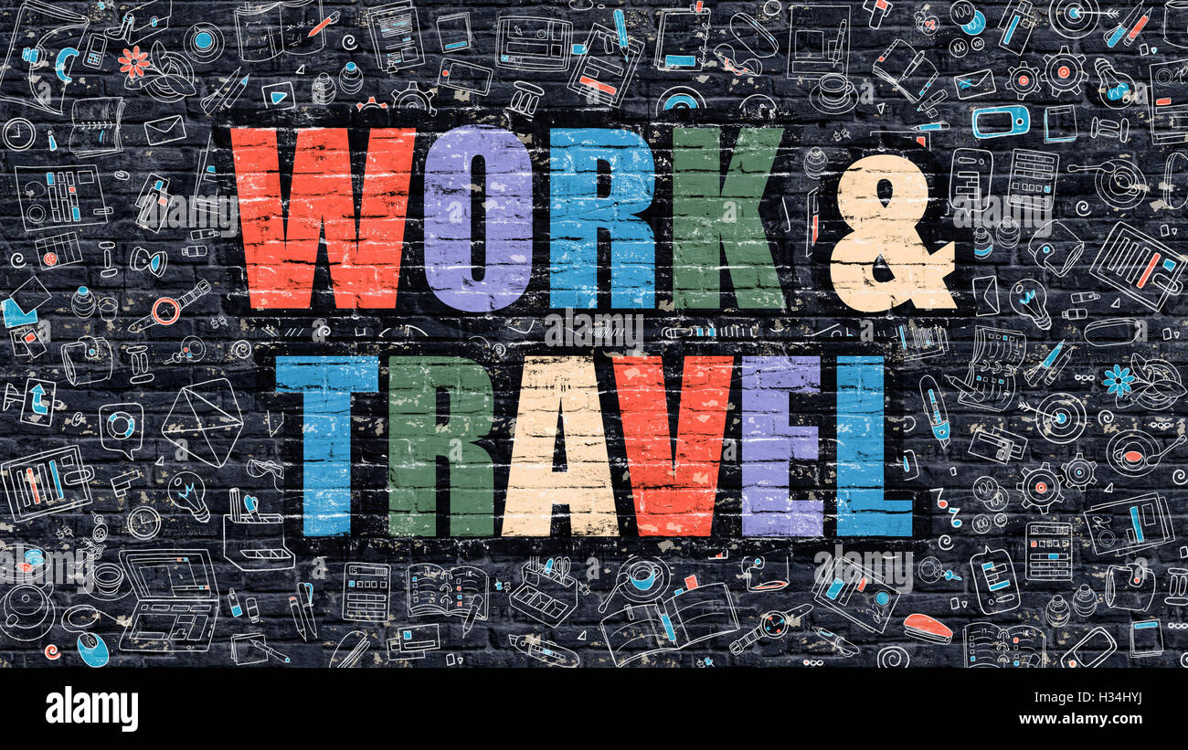 Work and Travel in Multicolor. Doodle Design Stock Photo - Alamy