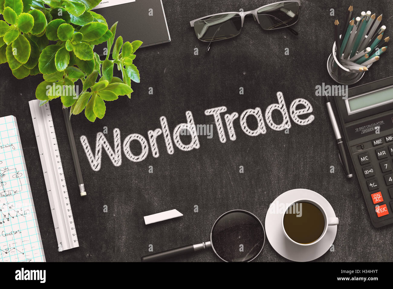 World Trade Handwritten on Black Chalkboard. 3D Rendering Stock Photo ...
