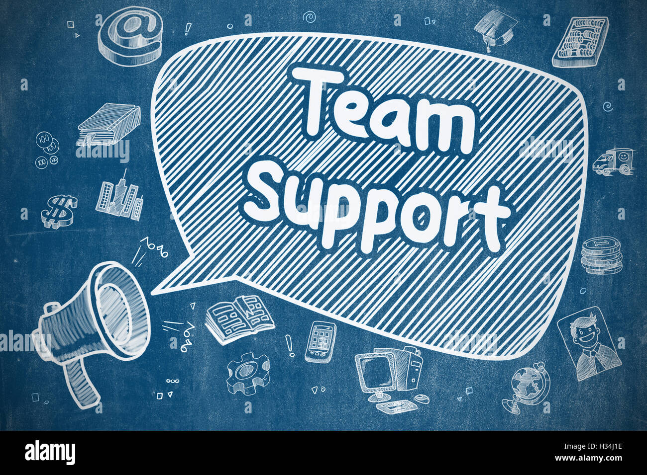 Team Support - Cartoon Illustration on Blue Chalkboard Stock Photo - Alamy Team Support - Cartoon Illustration on Blue Chalkboard Stock Photo - Alamy