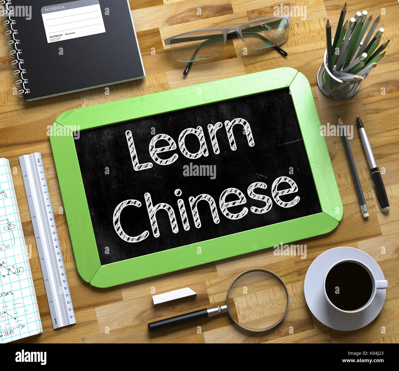 Learn Chinese Handwritten on Small Chalkboard. 3D Stock Photo - Alamy