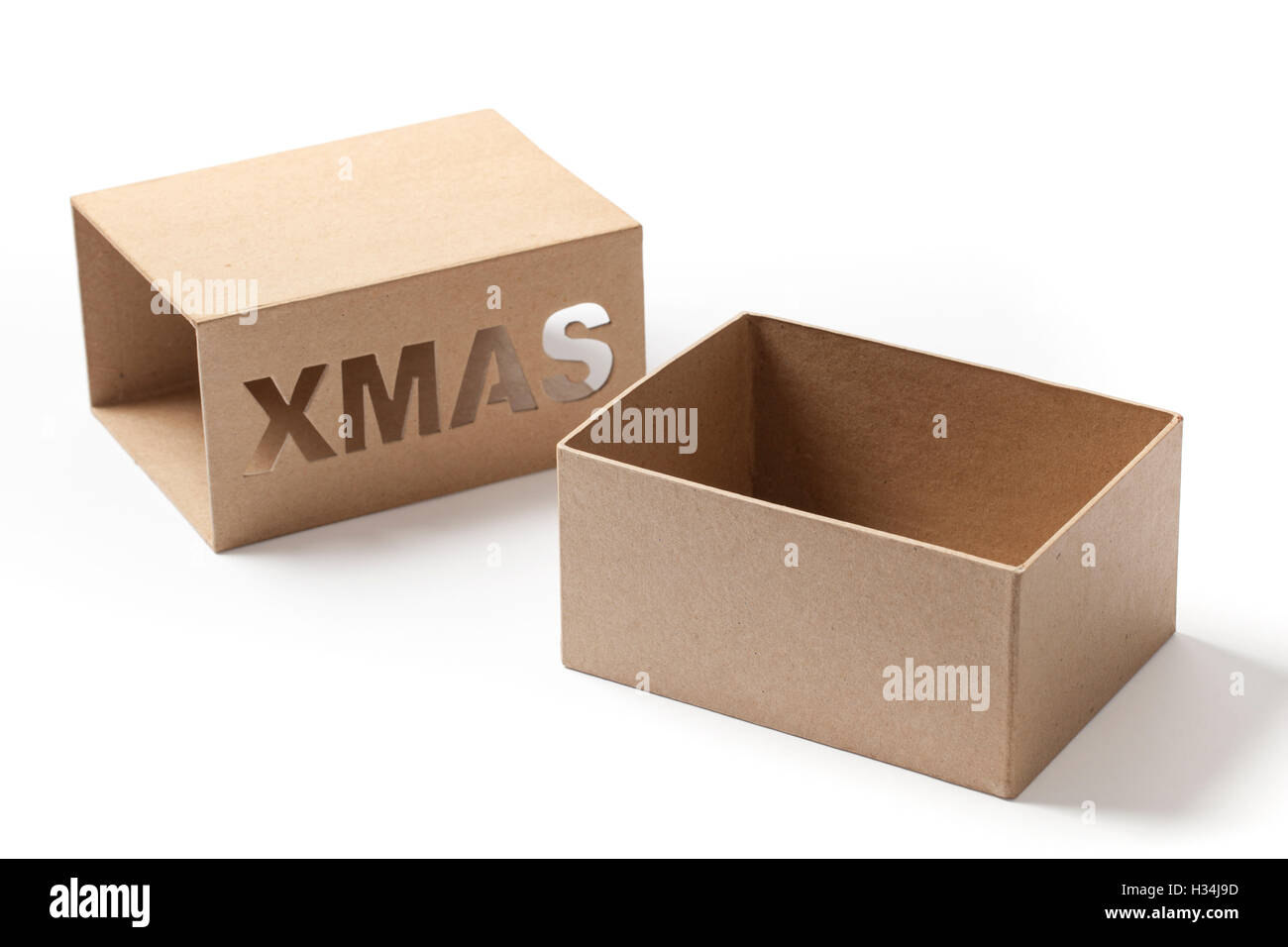 Open empty cardboard box for Christmas gifts isolated on white ...