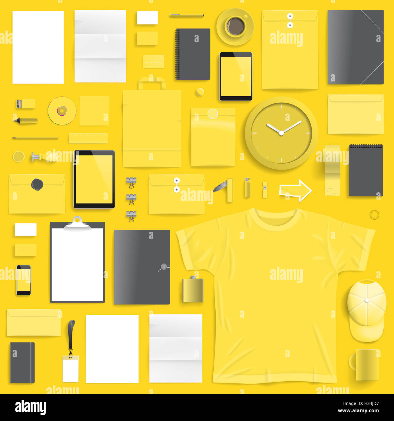 Corporate identity template on yellow background. Raster version Stock ...