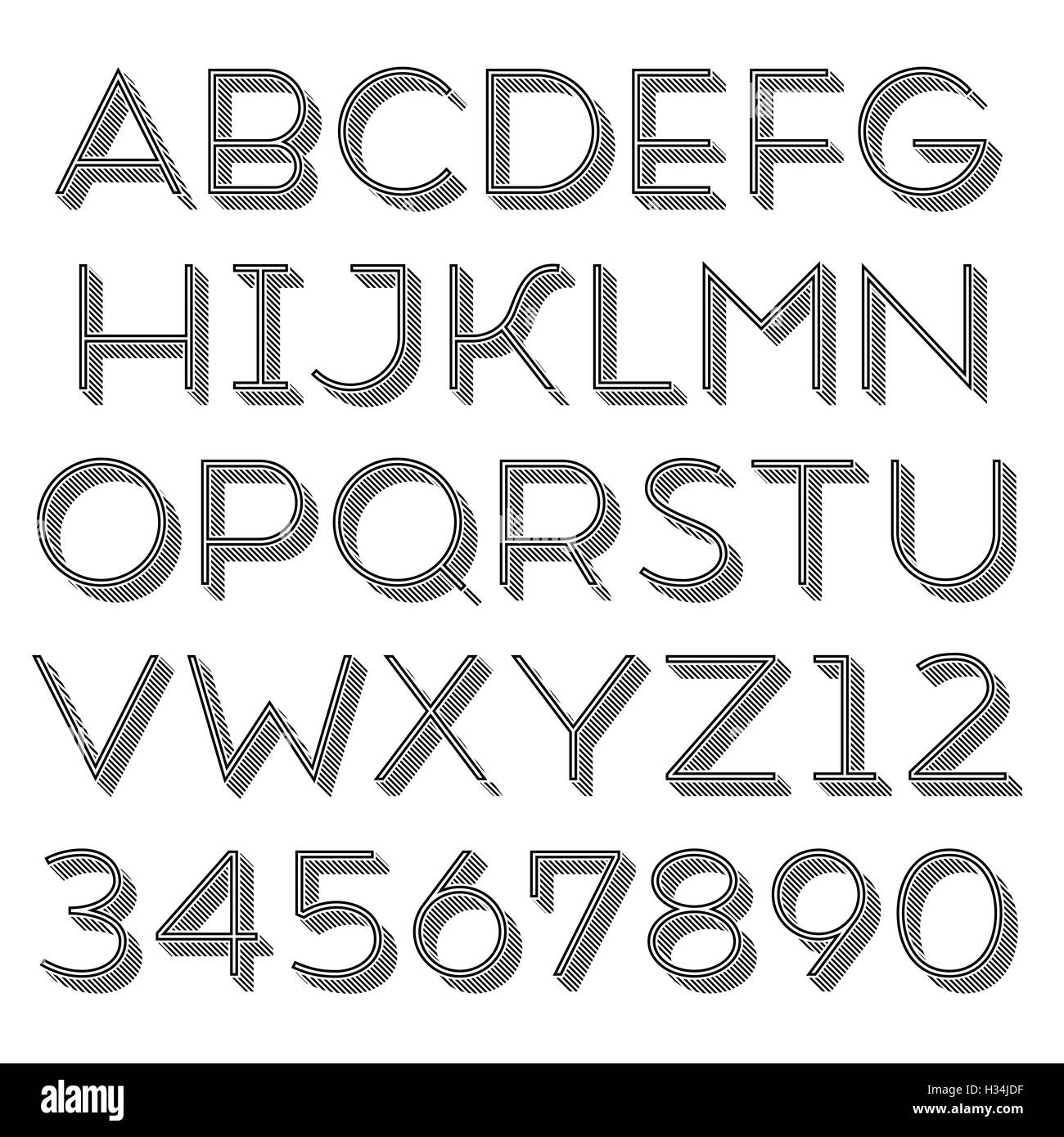 Handmade sans-serif font. Thin 3d-extruded type. Raster version Stock ...