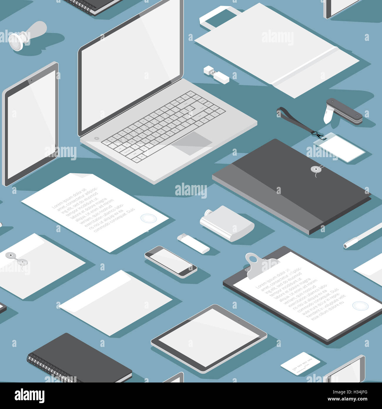 Seamless background pattern for business. Stationery office objects and ...