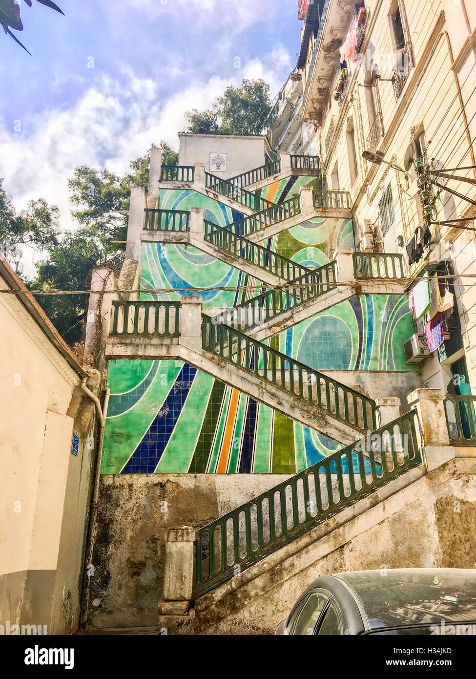 Colorful stairs in Algier city center, Algeria. Algiers has many Stock ...