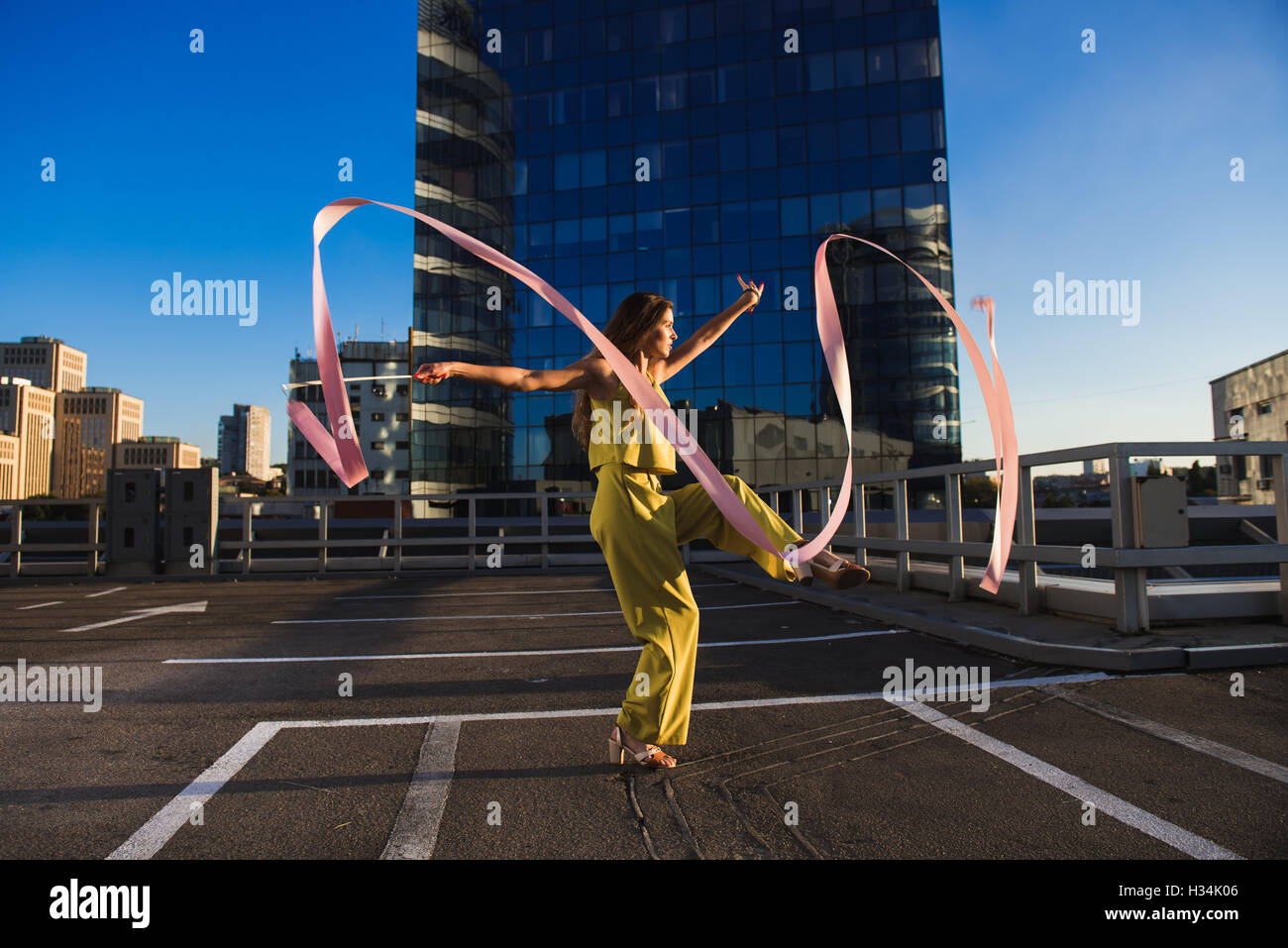 Gymnast girl with ribbon Stock Photo - Alamy