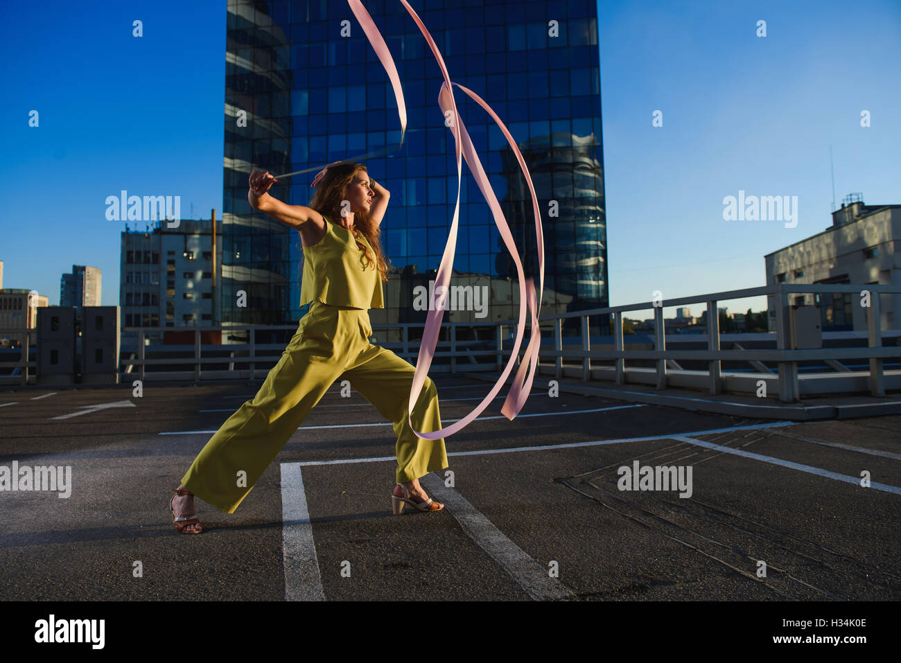 Gymnast girl with ribbon Stock Photo - Alamy