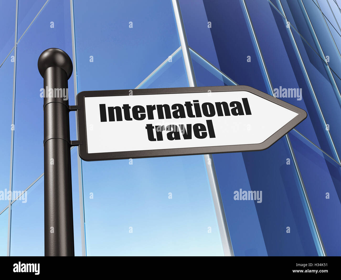 Tourism concept: sign International Travel on Building background Stock ...