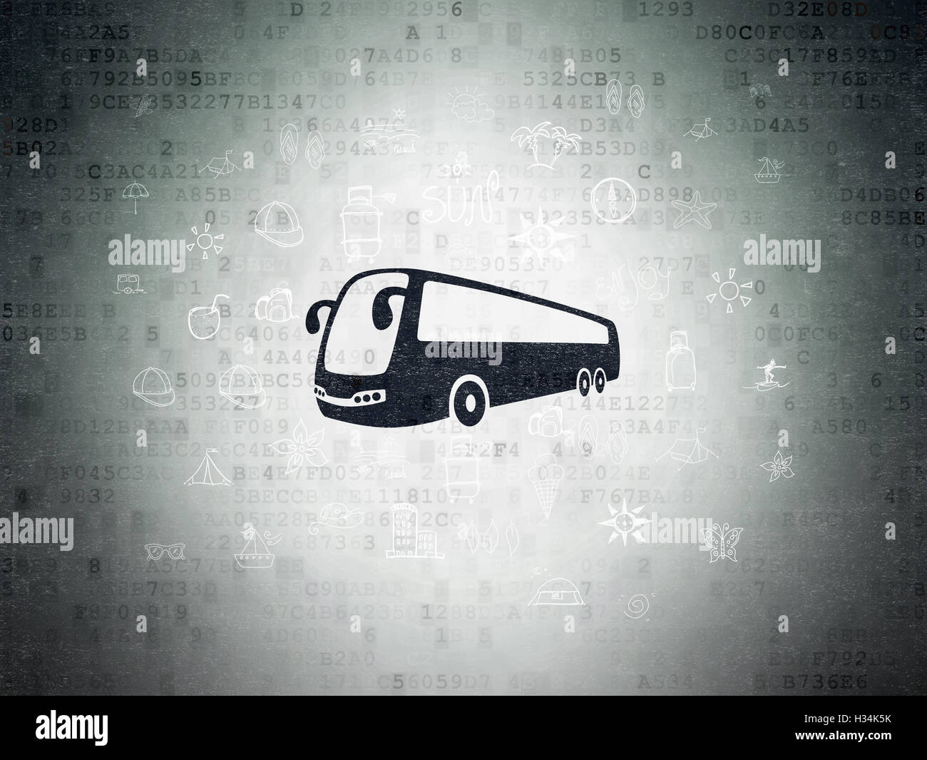 Vacation concept: Bus on Digital Data Paper background Stock Photo - Alamy