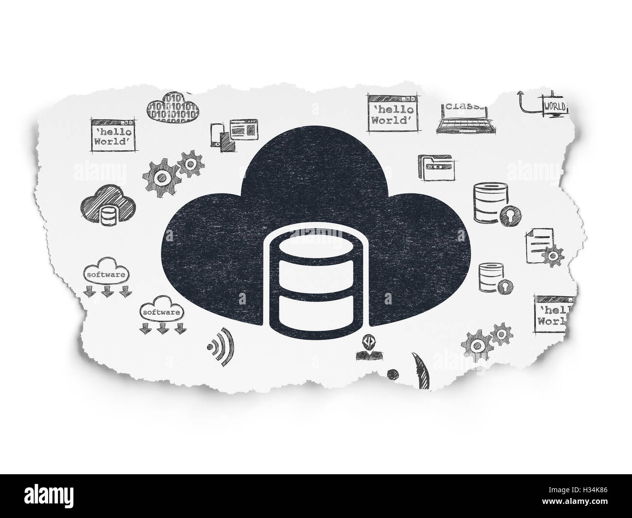 Software concept: Database With Cloud on Torn Paper background Stock ...
