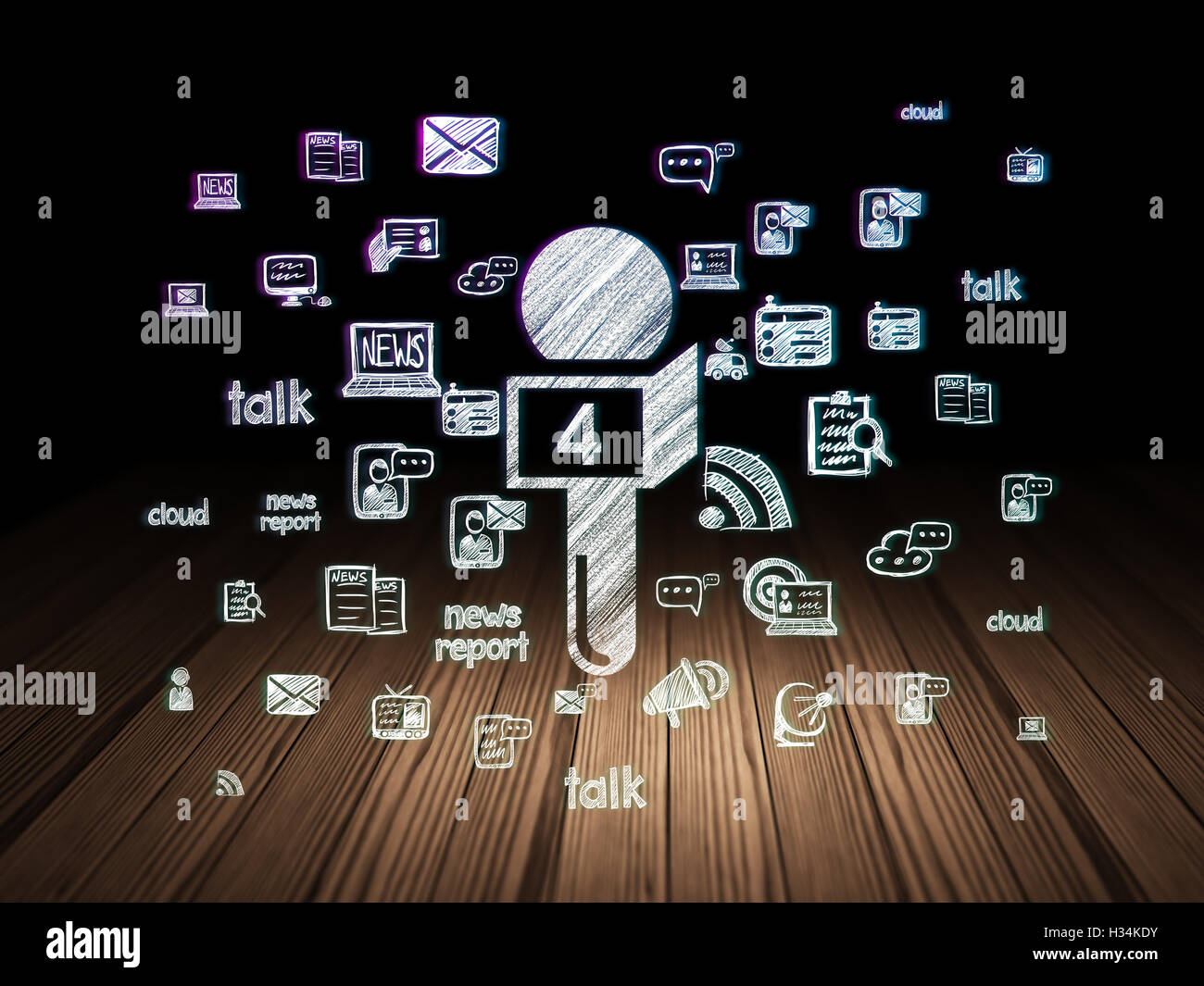 News concept: Microphone in grunge dark room Stock Photo - Alamy