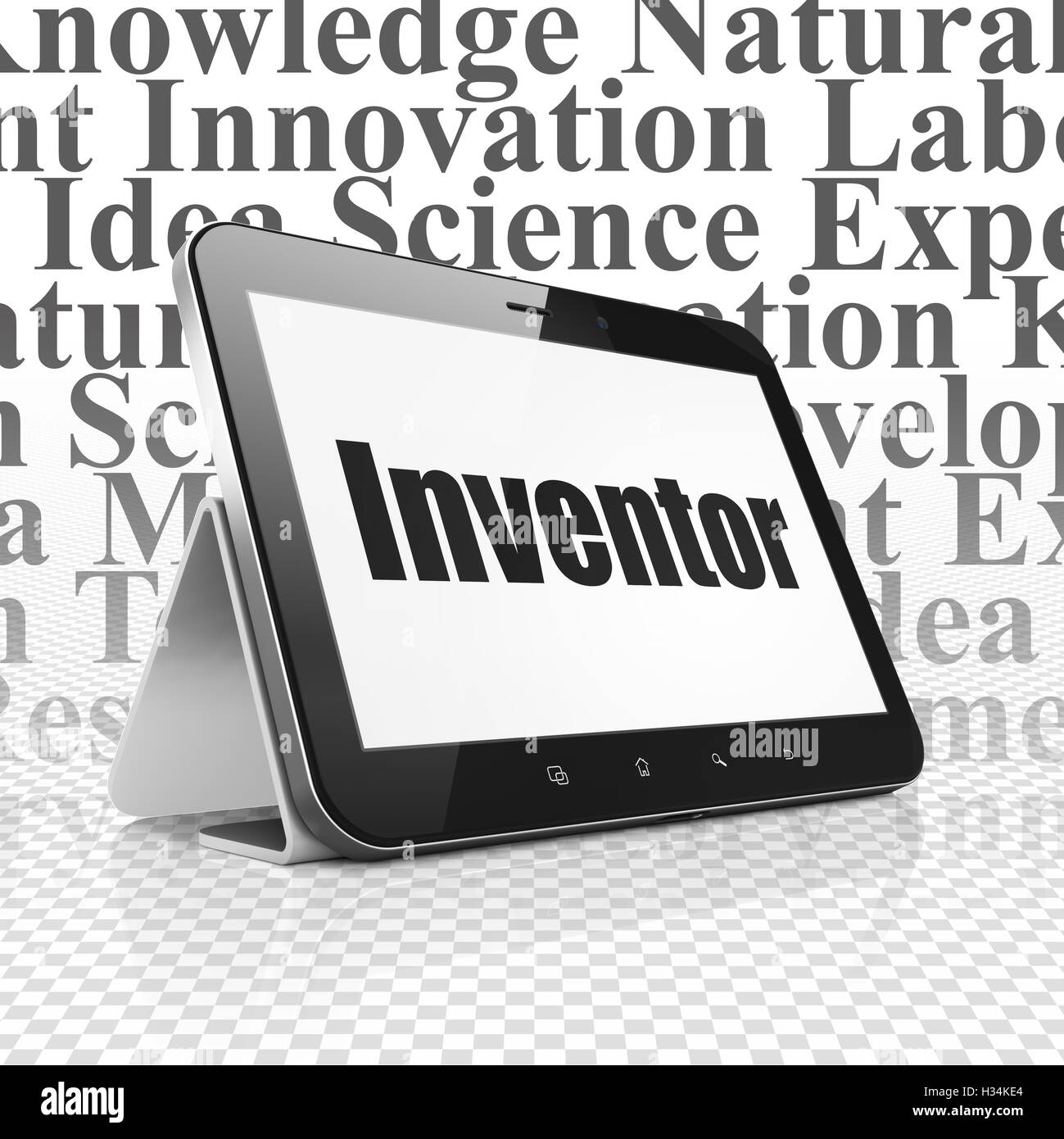 Science concept: Tablet Computer with Inventor on display Stock Photo ...