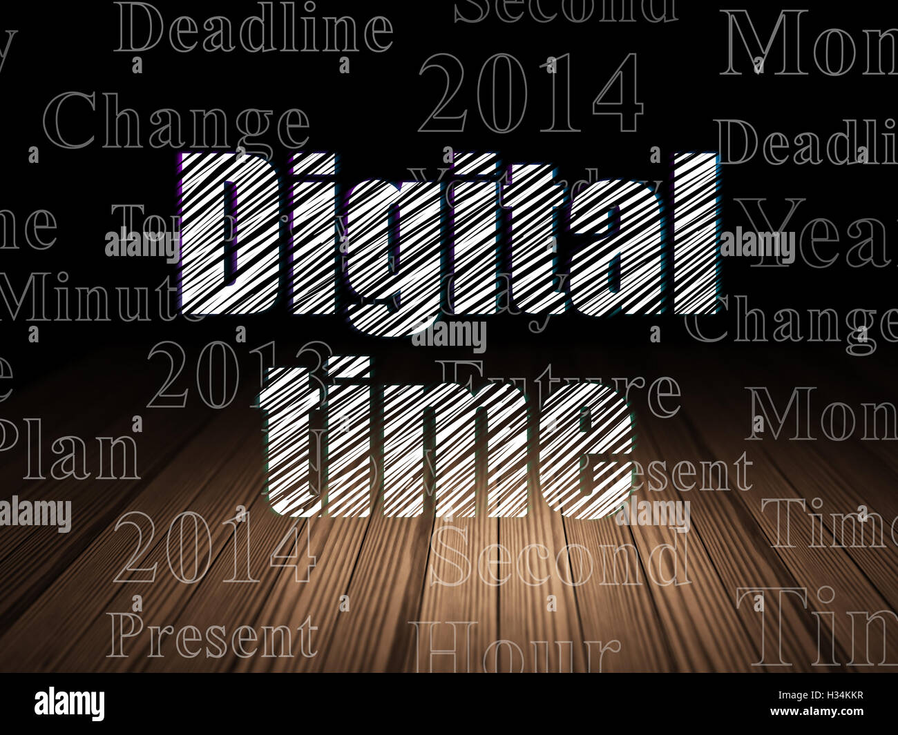 Timeline concept: Digital Time in grunge dark room Stock Photo - Alamy