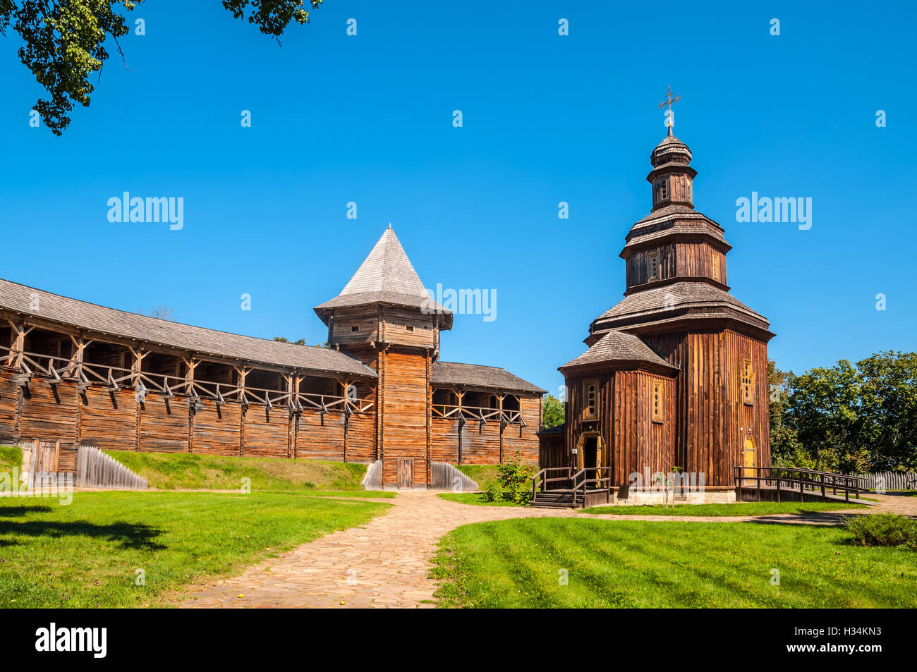 Rebuilt wooden church Stock Photo - Alamy