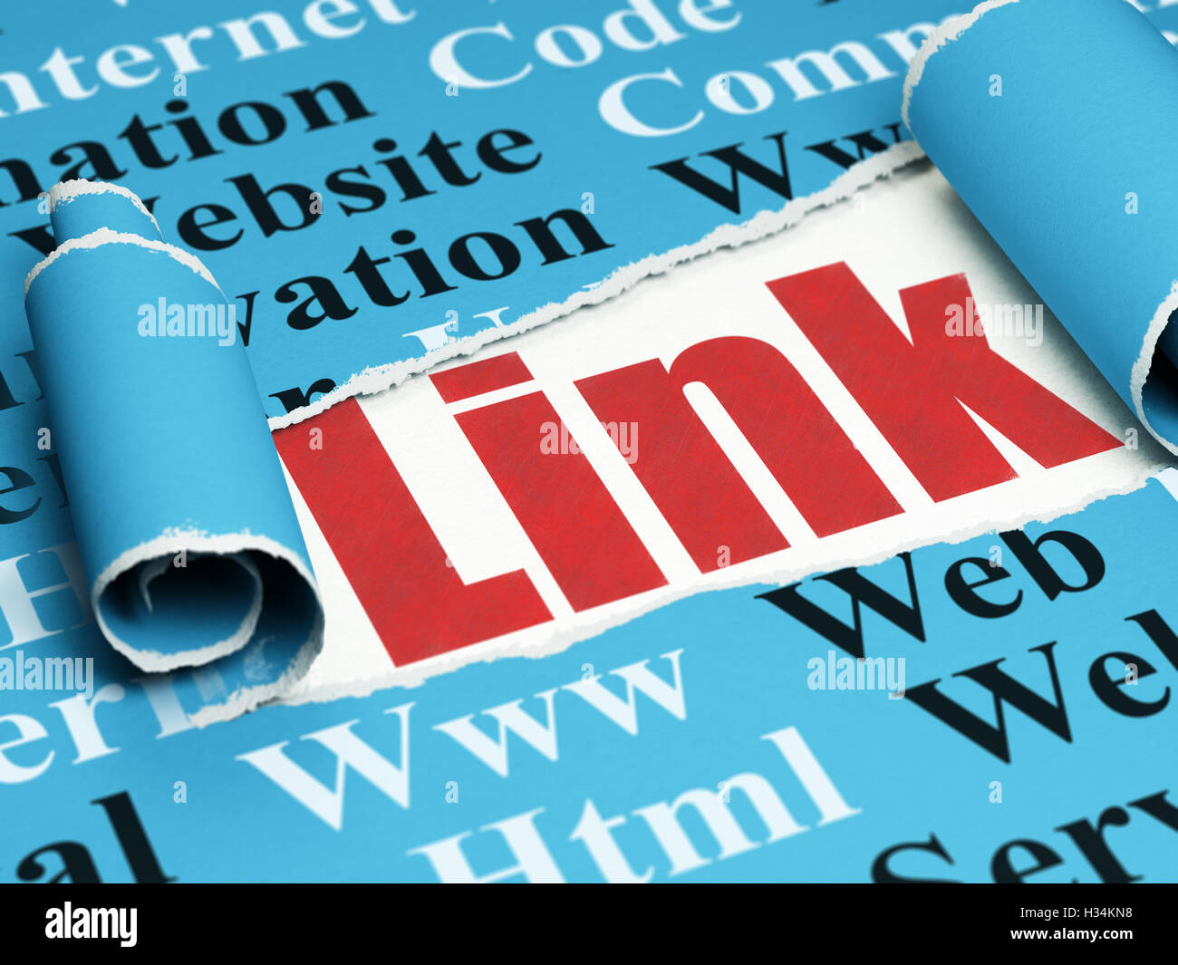 Web development concept: red text Link under the piece of torn paper Stock Photo - Alamy