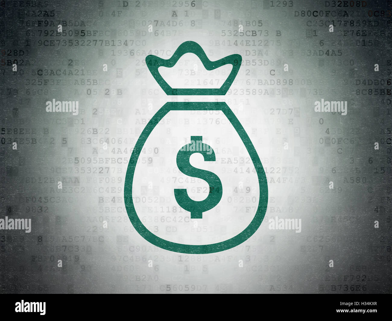 Currency concept: Money Bag on Digital Data Paper background Stock ...