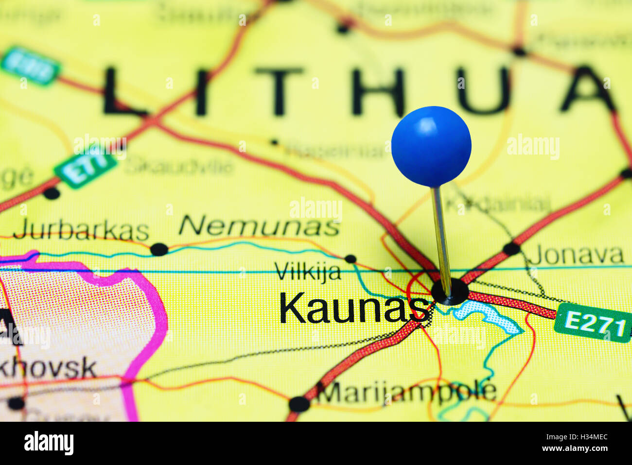 Kaunas pinned on a map of Lithuania Stock Photo - Alamy