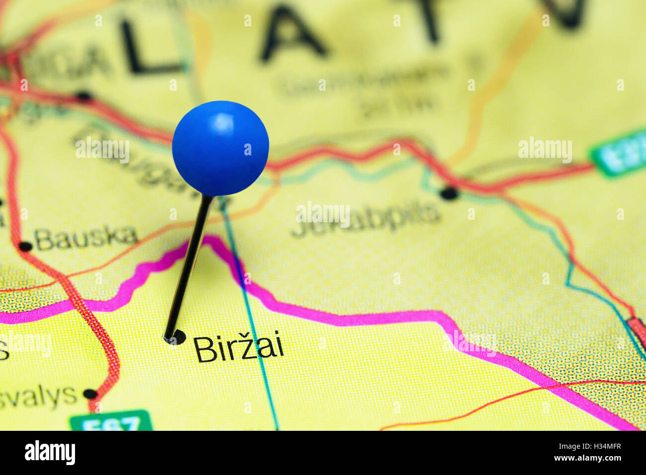 Birzai pinned on a map of Lithuania Stock Photo - Alamy