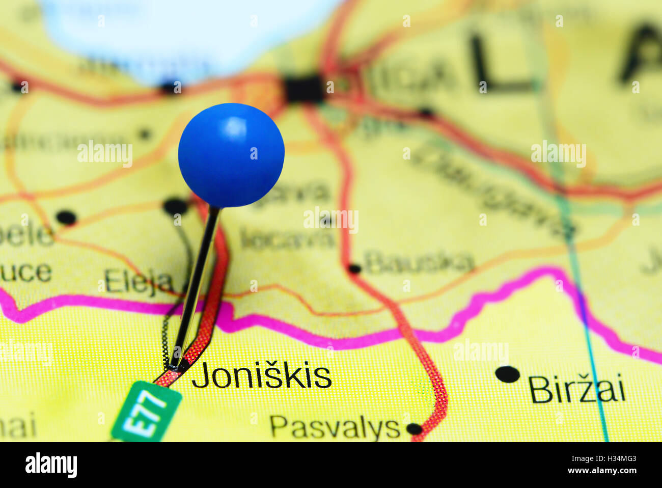 Joniskis pinned on a map of Lithuania Stock Photo - Alamy