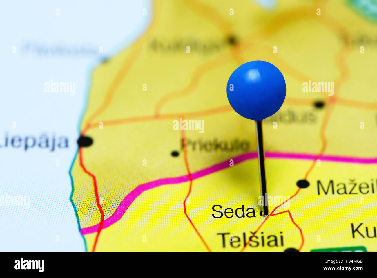 Seda pinned on a map of Lithuania Stock Photo - Alamy