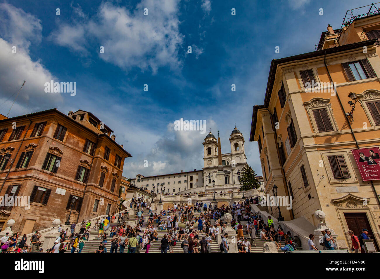 ROME, ITALY- SEPTEMBER 23, 2016: Crowd sitting on the Spanish Steps ...