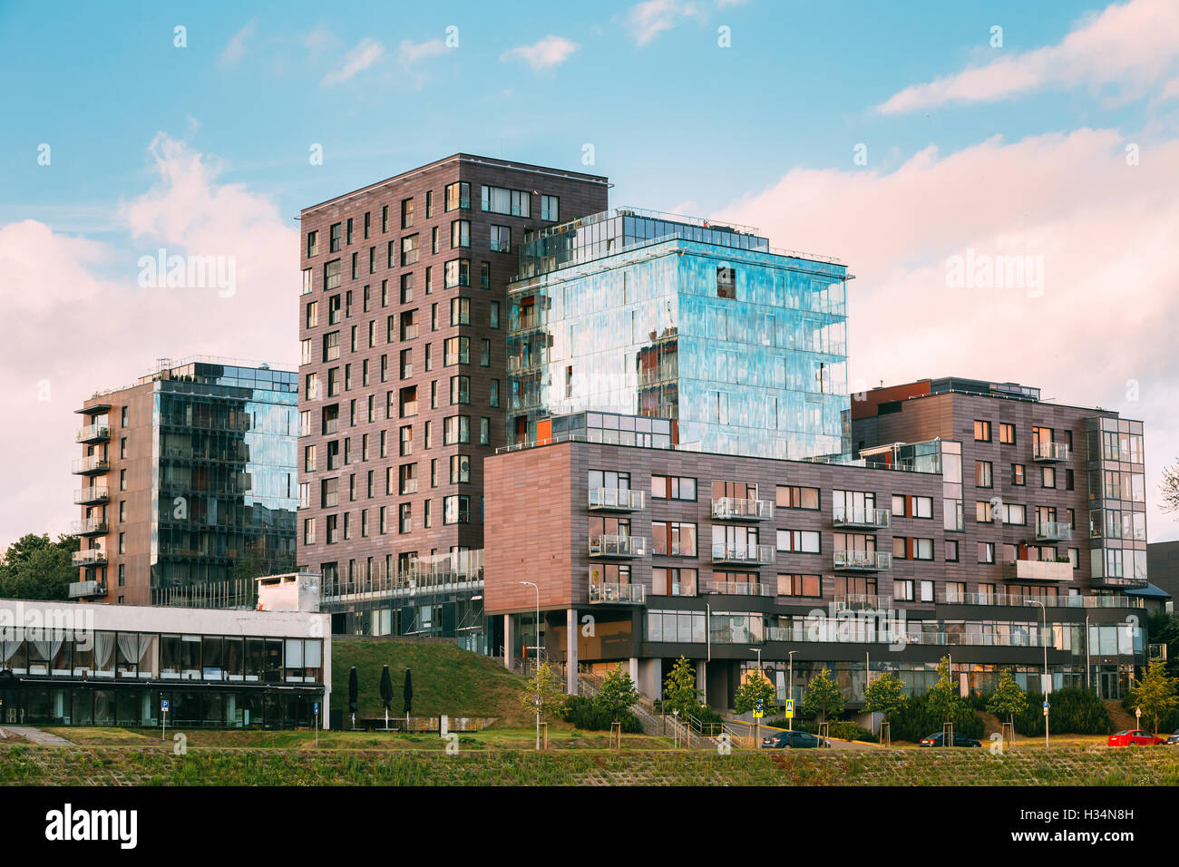 Vilnius, Lithuania. The Contemporary Multilevel Apartment Complex In ...