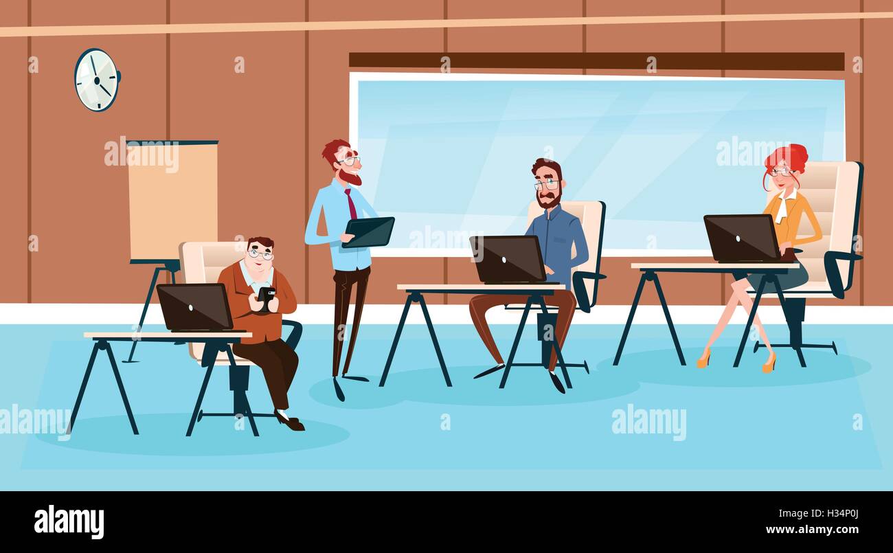 Office Interior, Businesspeople Sitting Desk Business People Working ...