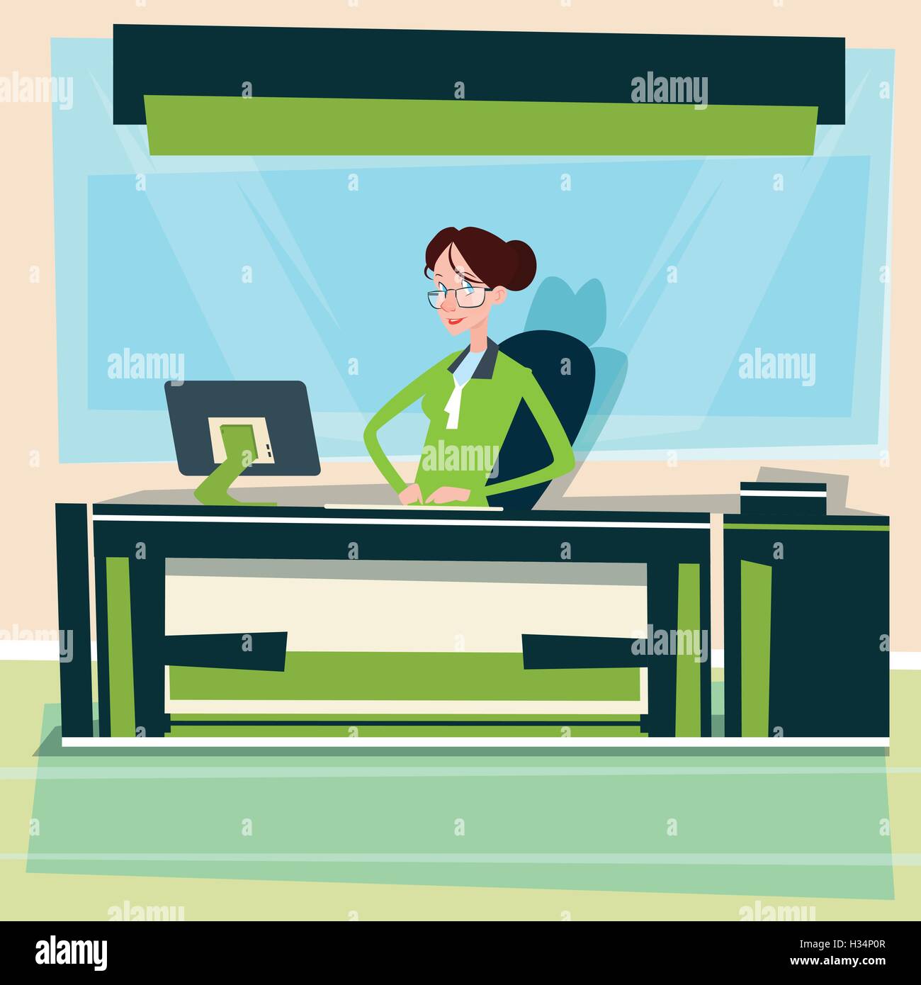 Business Woman Sitting Desk Working Computer Businesswoman Typing Stock ...