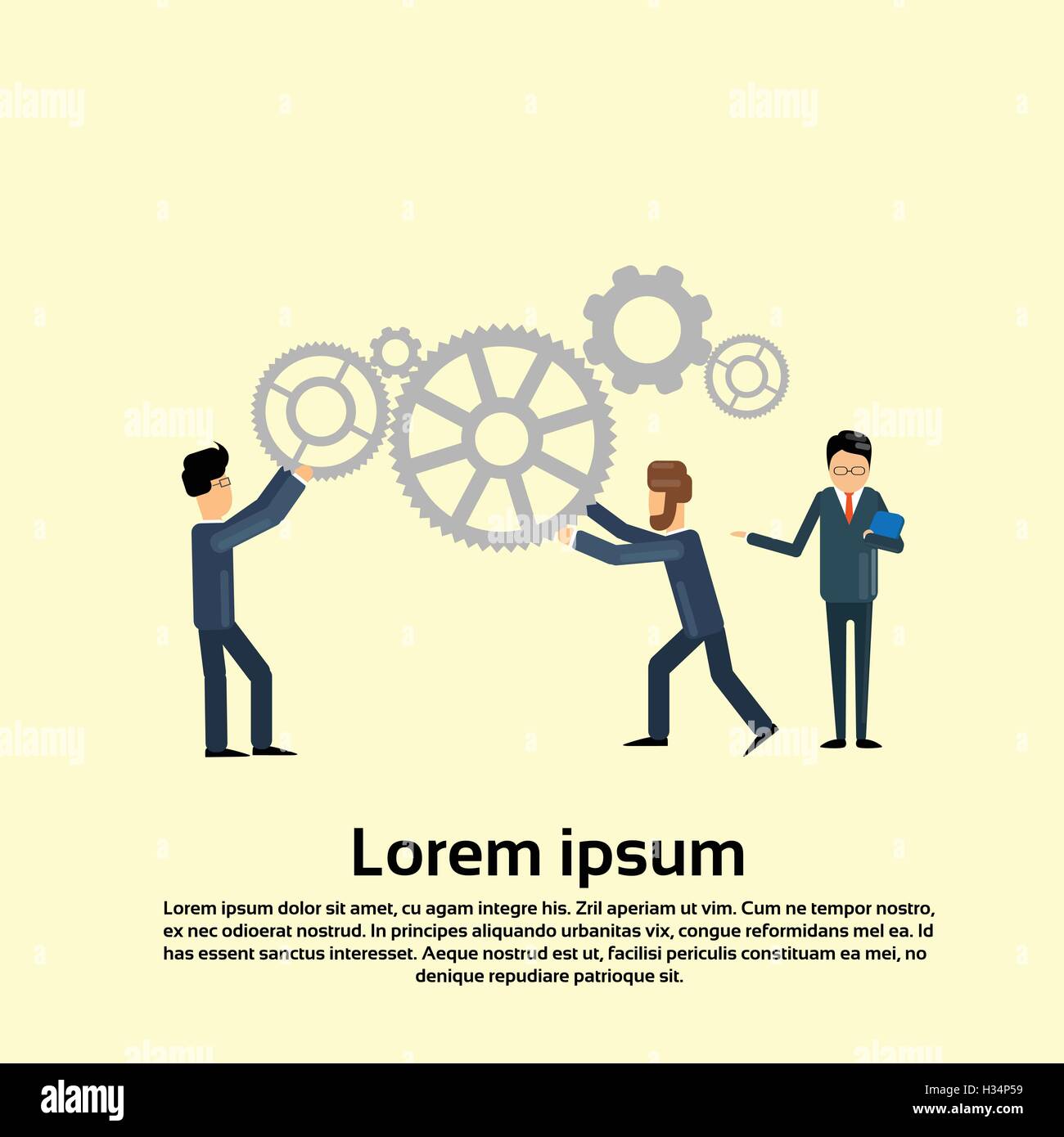 Businesspeople Push Cogwheel Teamwork Brainstorm Concept Stock Vector ...