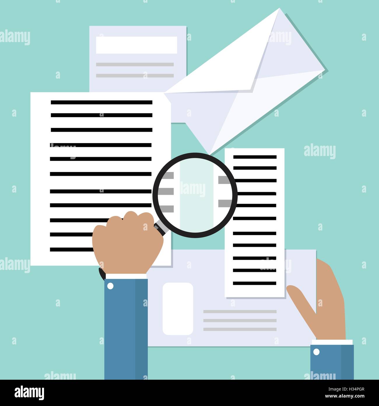 Business Man Hand Hold Magnifying Glass Mail Document Paperwork Stock ...