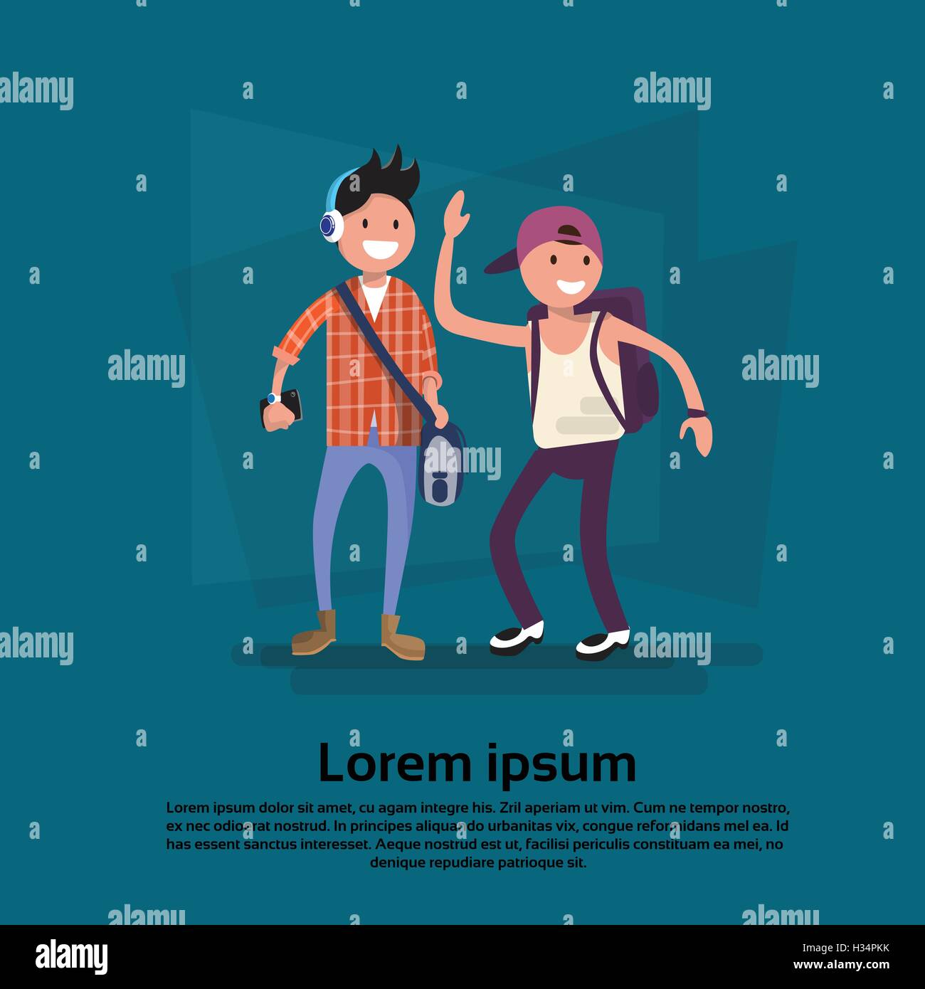 Two Cartoon Teenager Boy Smiling Student Friends Stock Vector Image ...