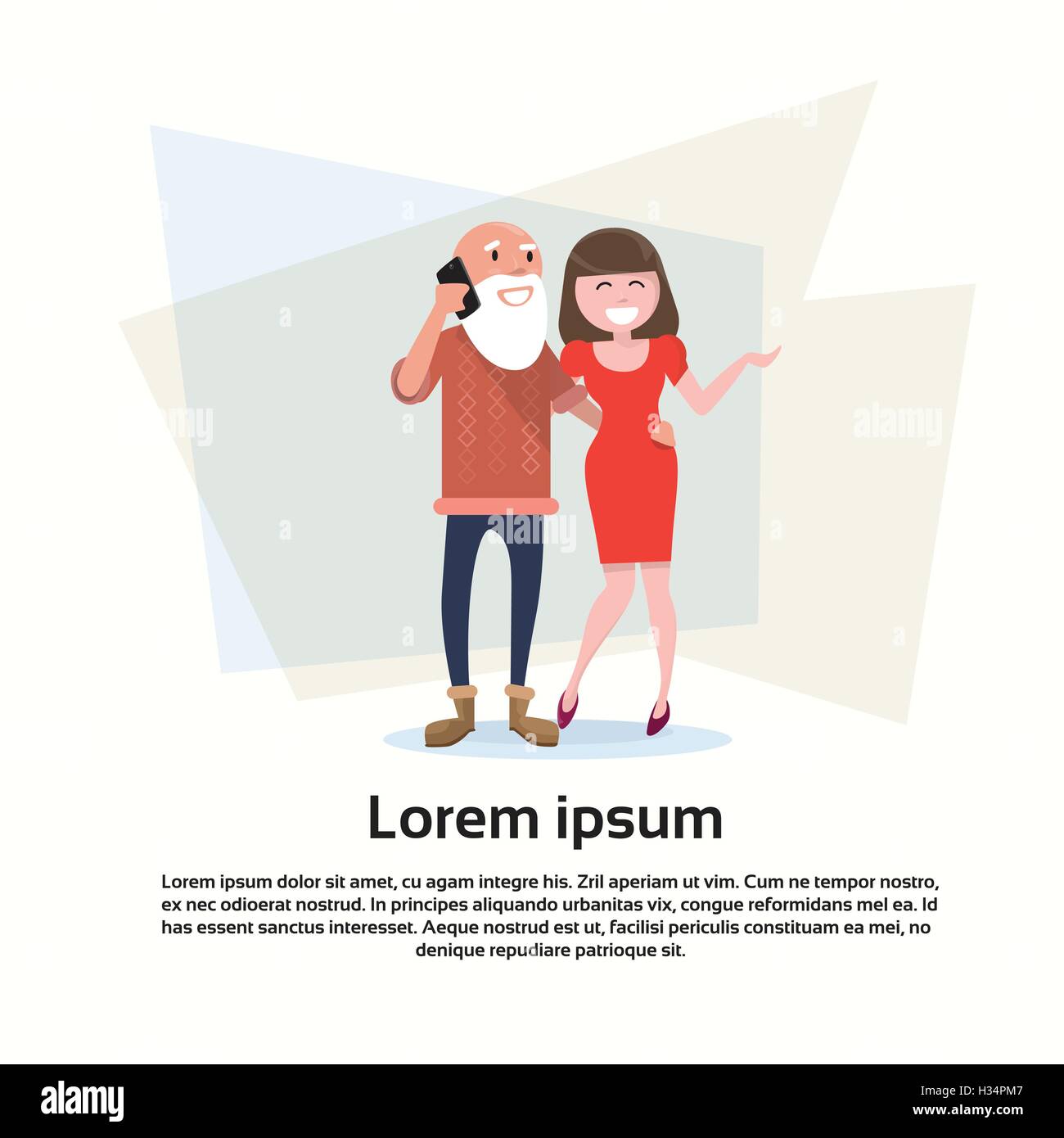 Senior Man Talking Cell Smart Phone Hug Young Beautiful Girl Stock ...