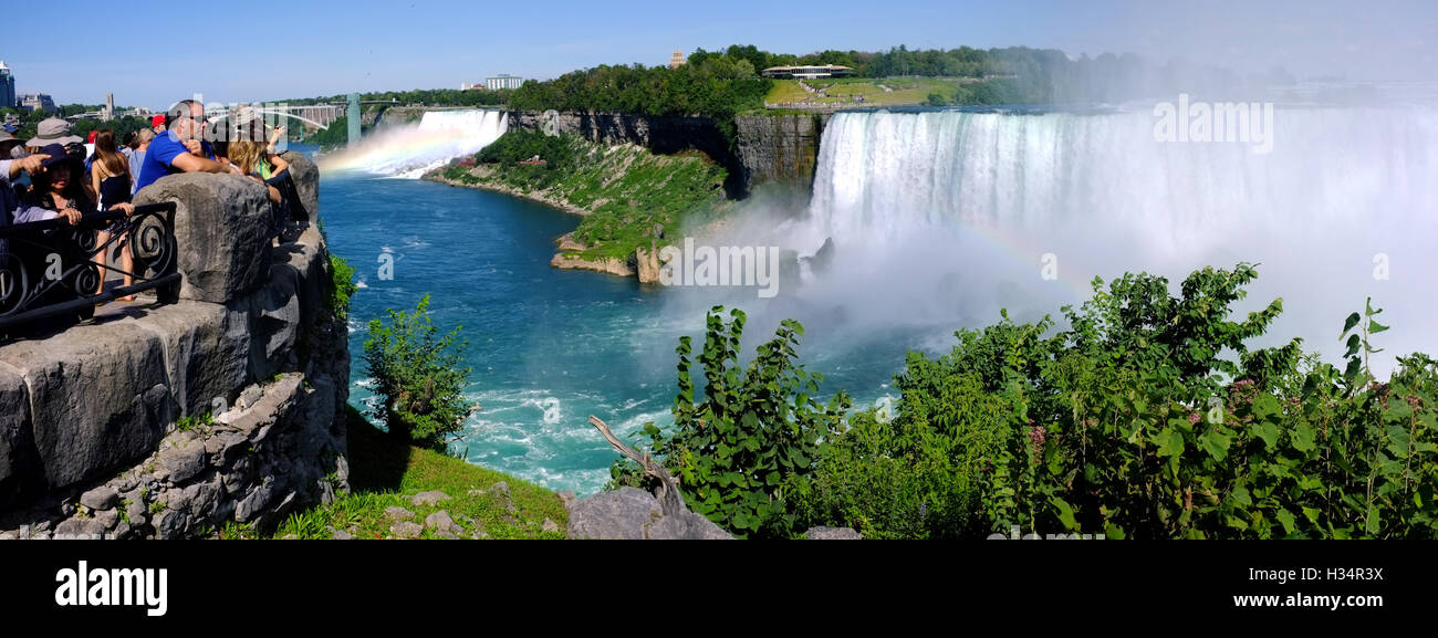 A panorama of Niagara Falls and a viewing platform as seen from the ...