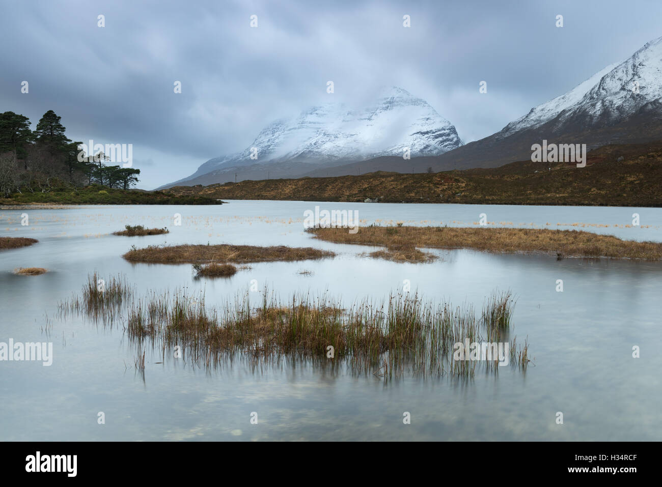 Snow covered Liathach and Loch Clair, Glen Torridon, Scottish Highlands ...