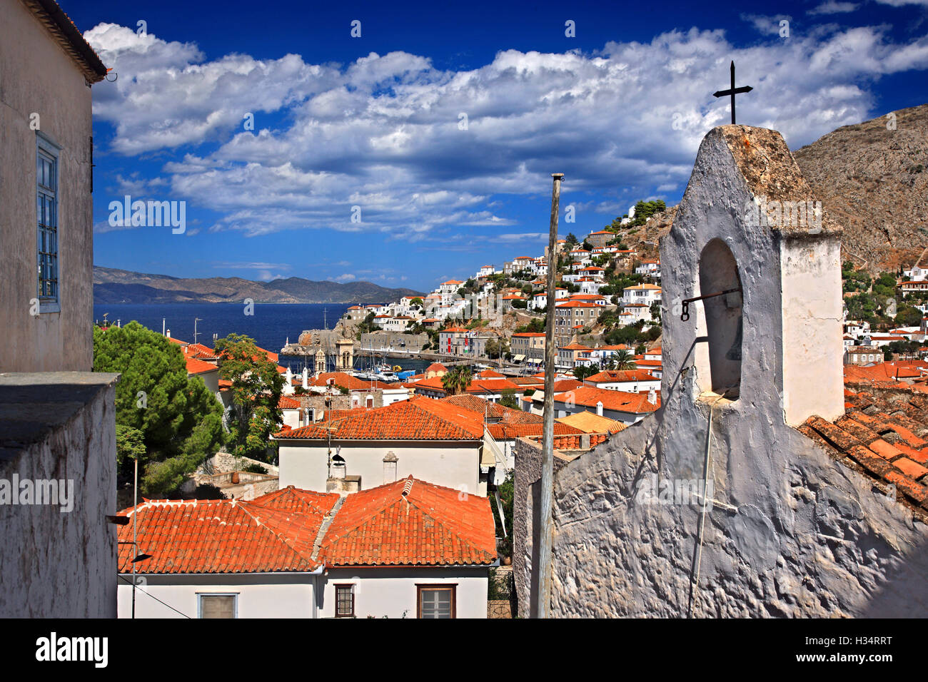 Partial view of Hydra town, Hydra island, Attica, Greece Stock Photo ...