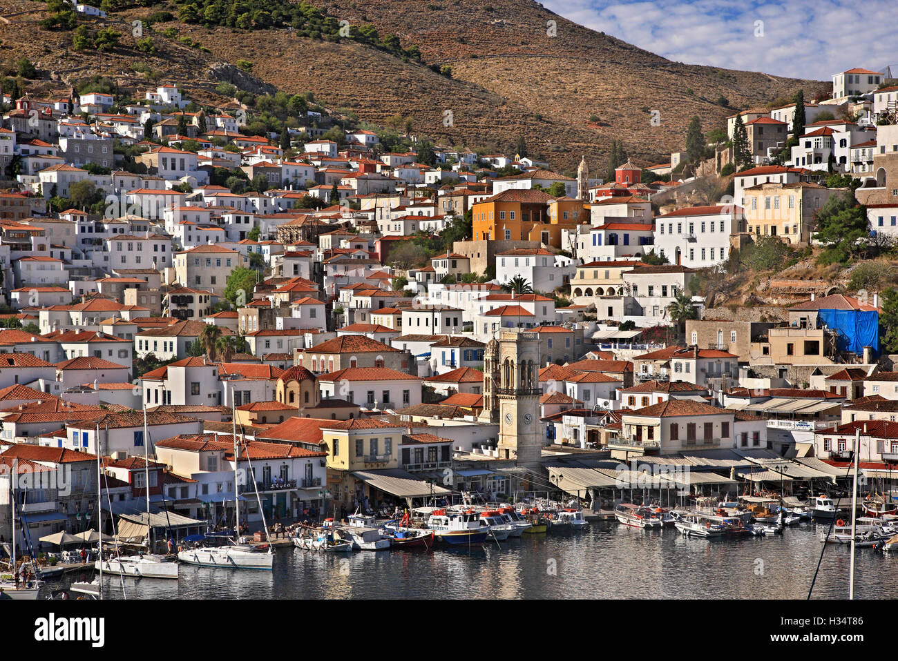 View of the port of Hydra town, Hydra island, Attica, Greece Stock ...