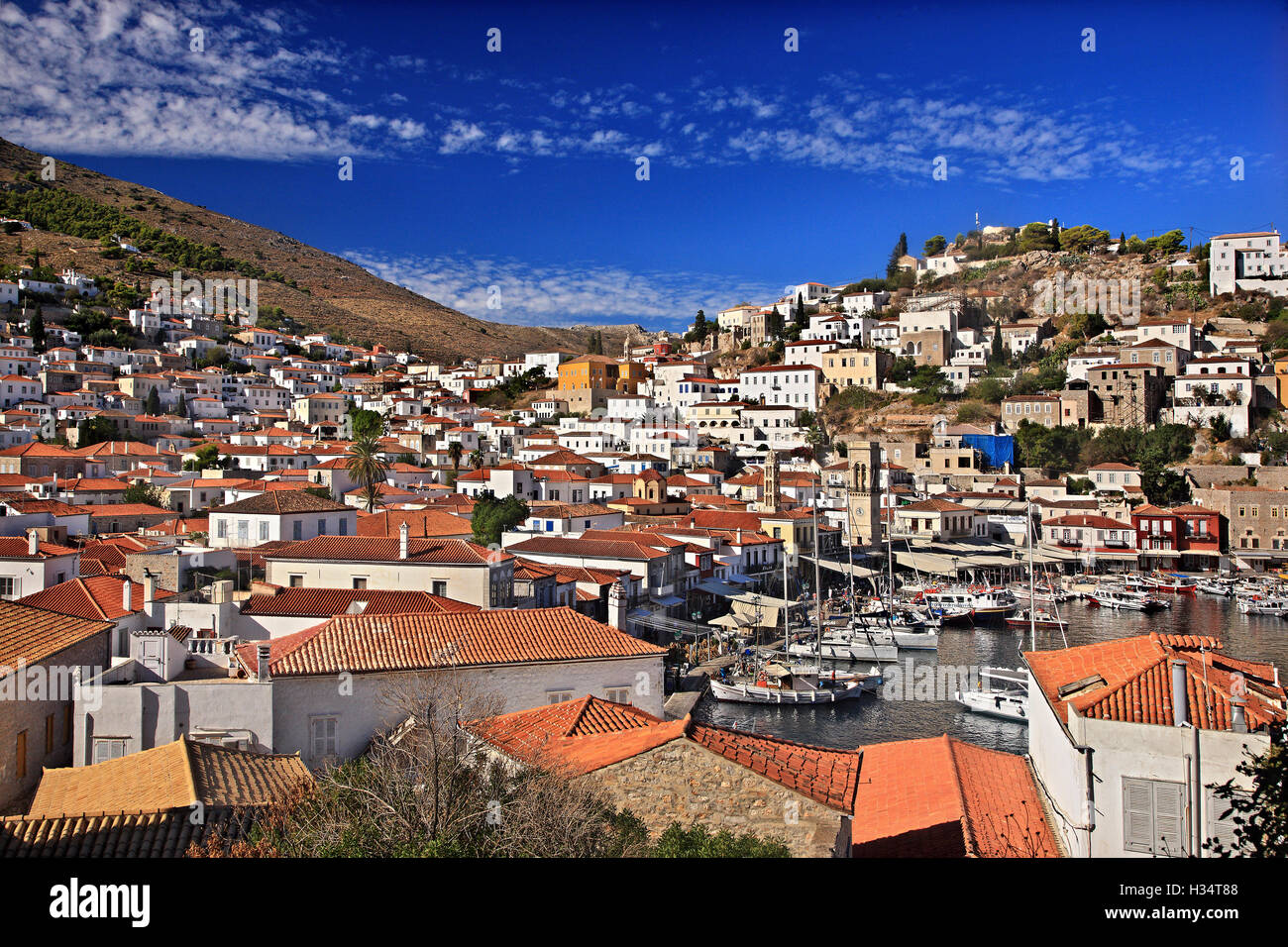 View of the port of Hydra town, Hydra island, Attica, Greece Stock ...