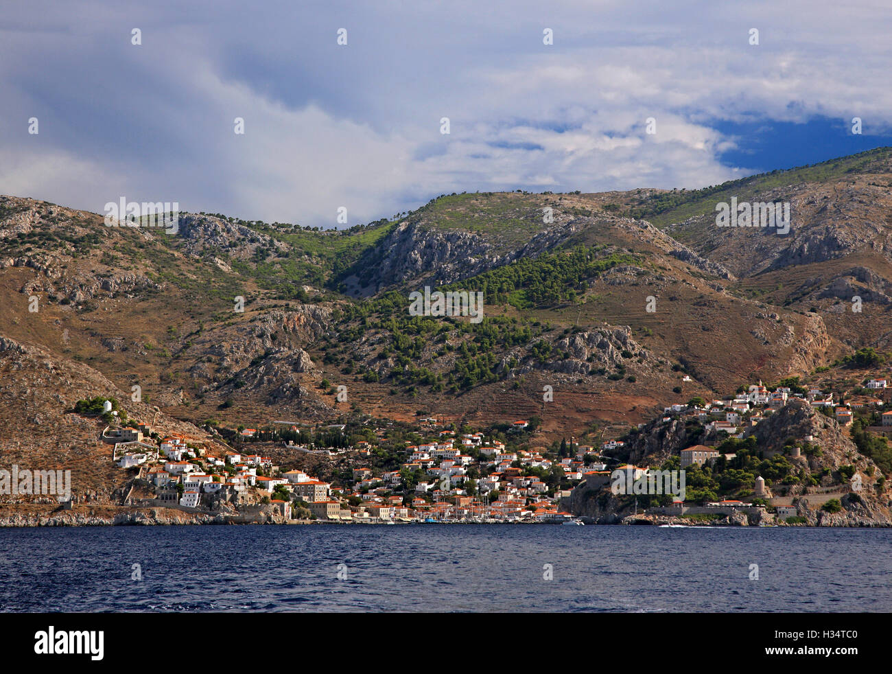 View of Hydra town from the sea, Hydra island, Attica, Greece Stock ...