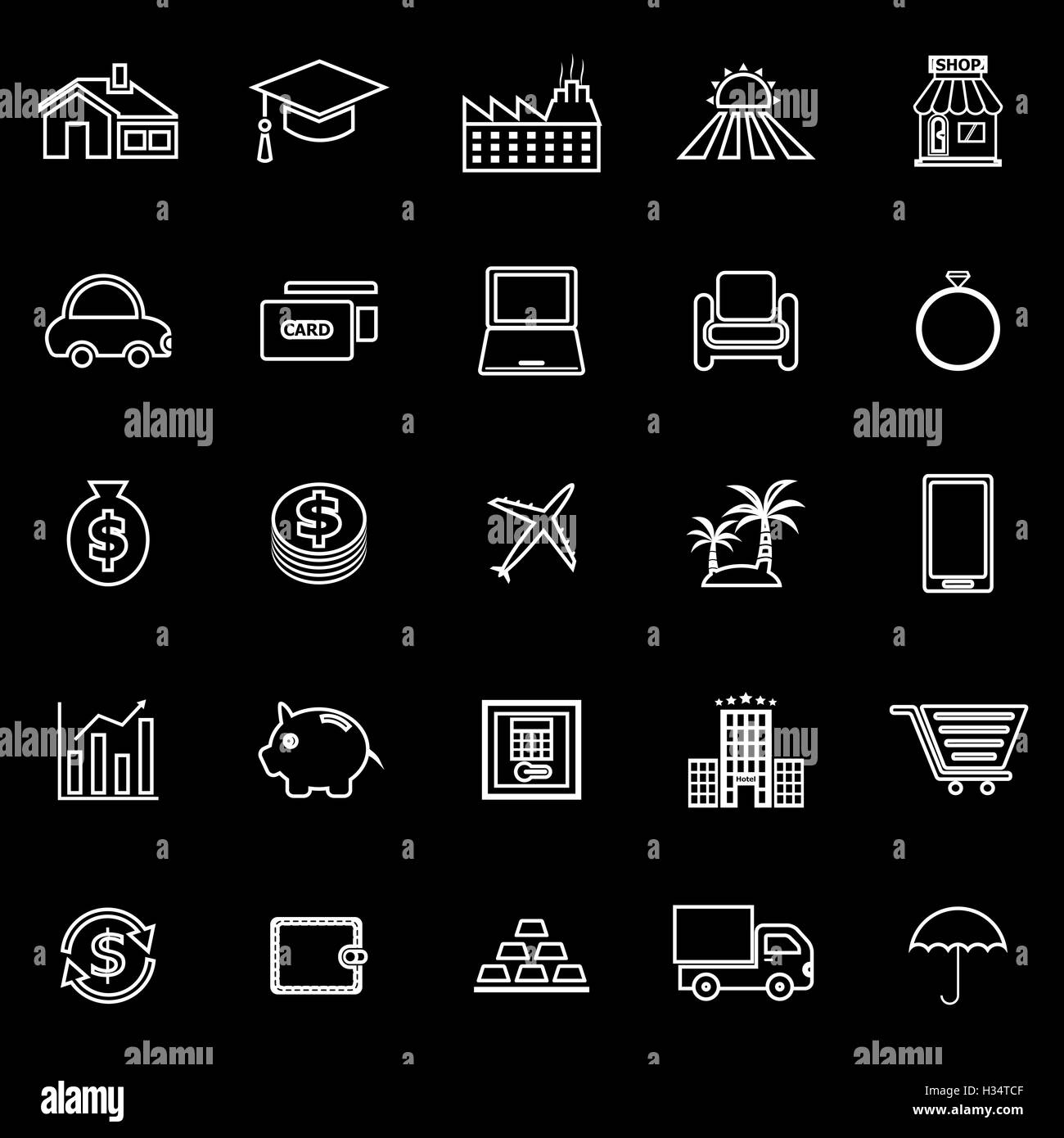 Loan line icons on black background, stock vector Stock Vector Image ...