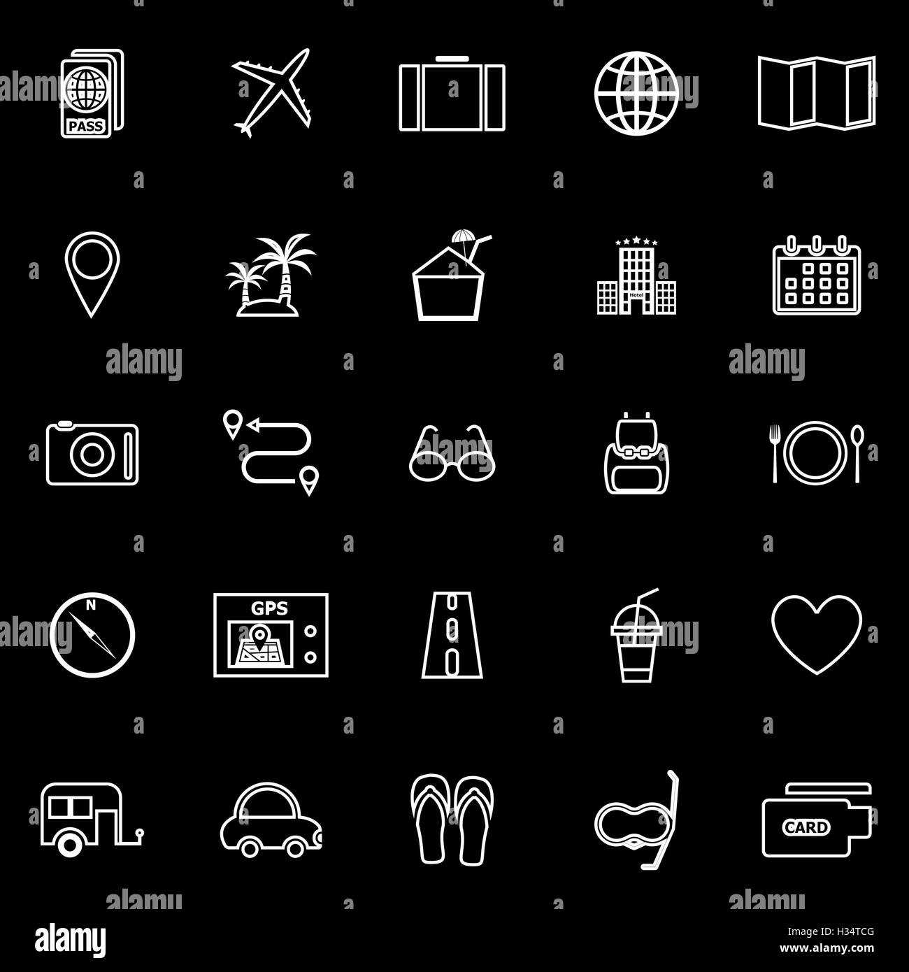 Trip line icons on black background, stock vector Stock Vector Image ...