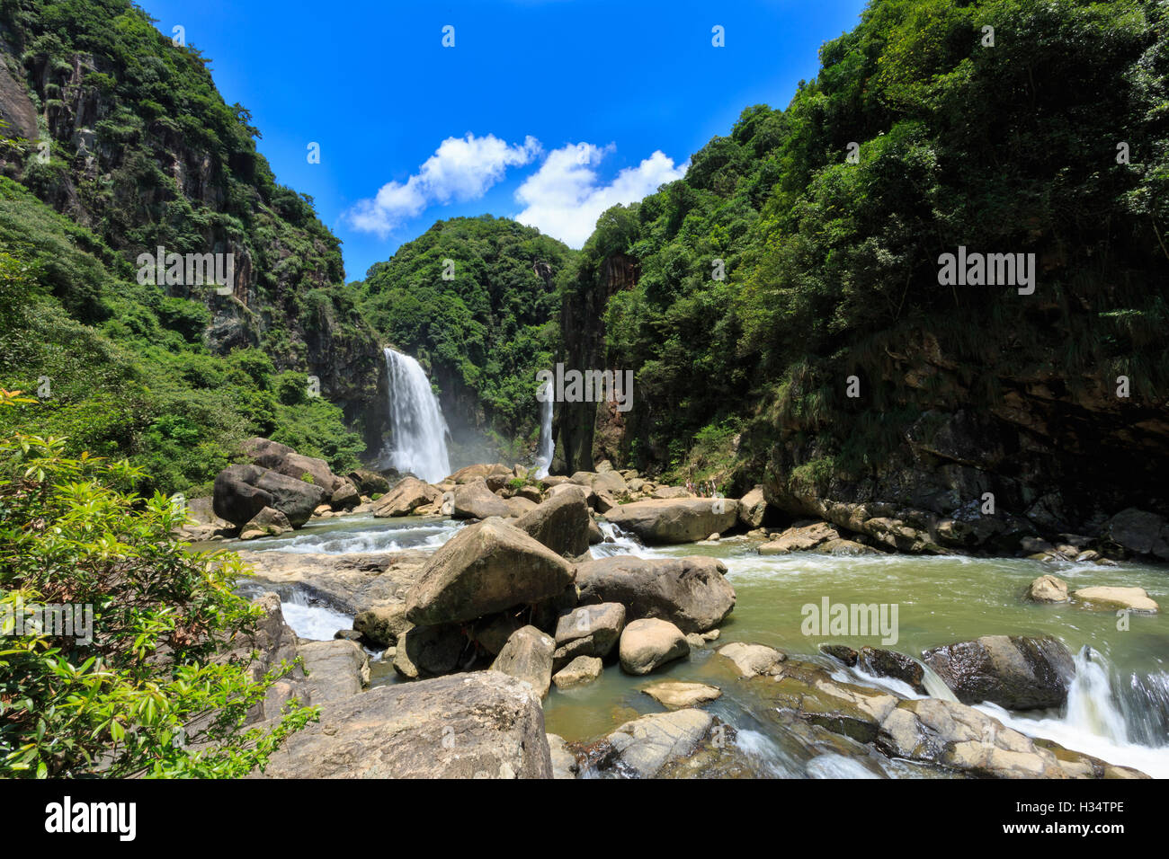 Two waterfalls in the valley Stock Photo - Alamy