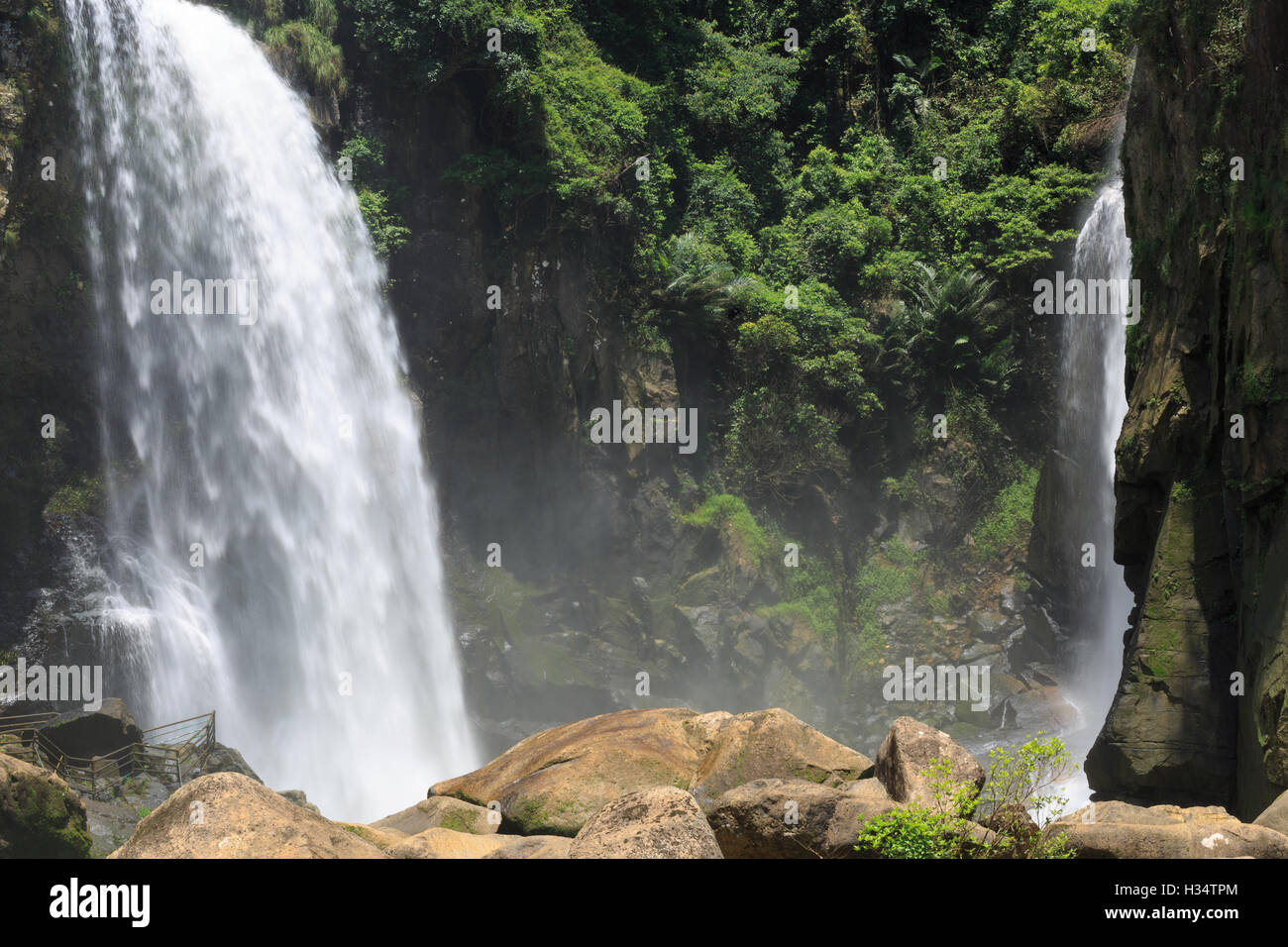 Two waterfalls in the valley Stock Photo - Alamy
