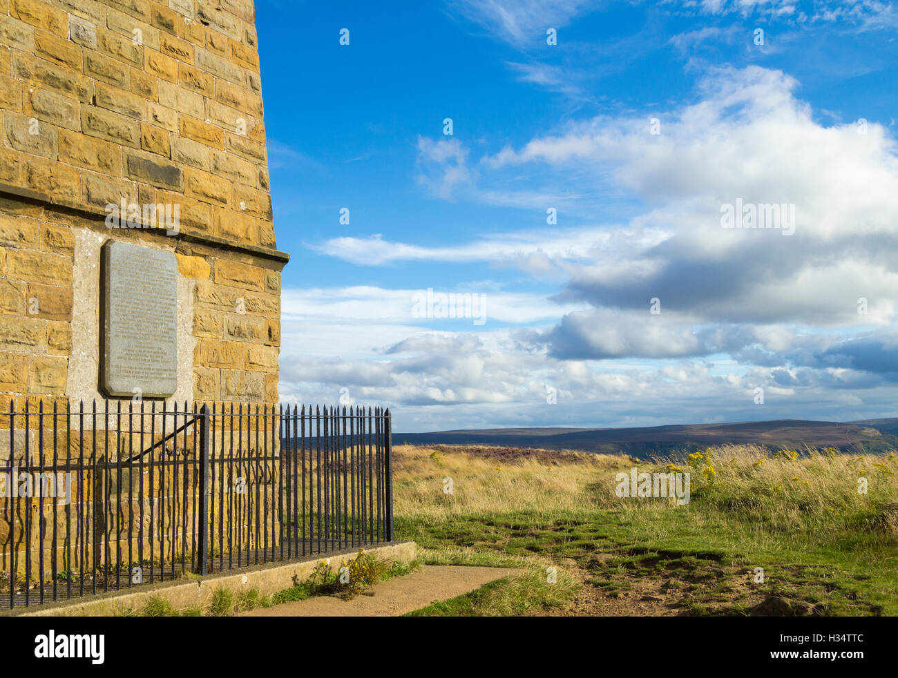 Captain Cook`s monument on Easby Moor, Cleveland Hills in distance ...