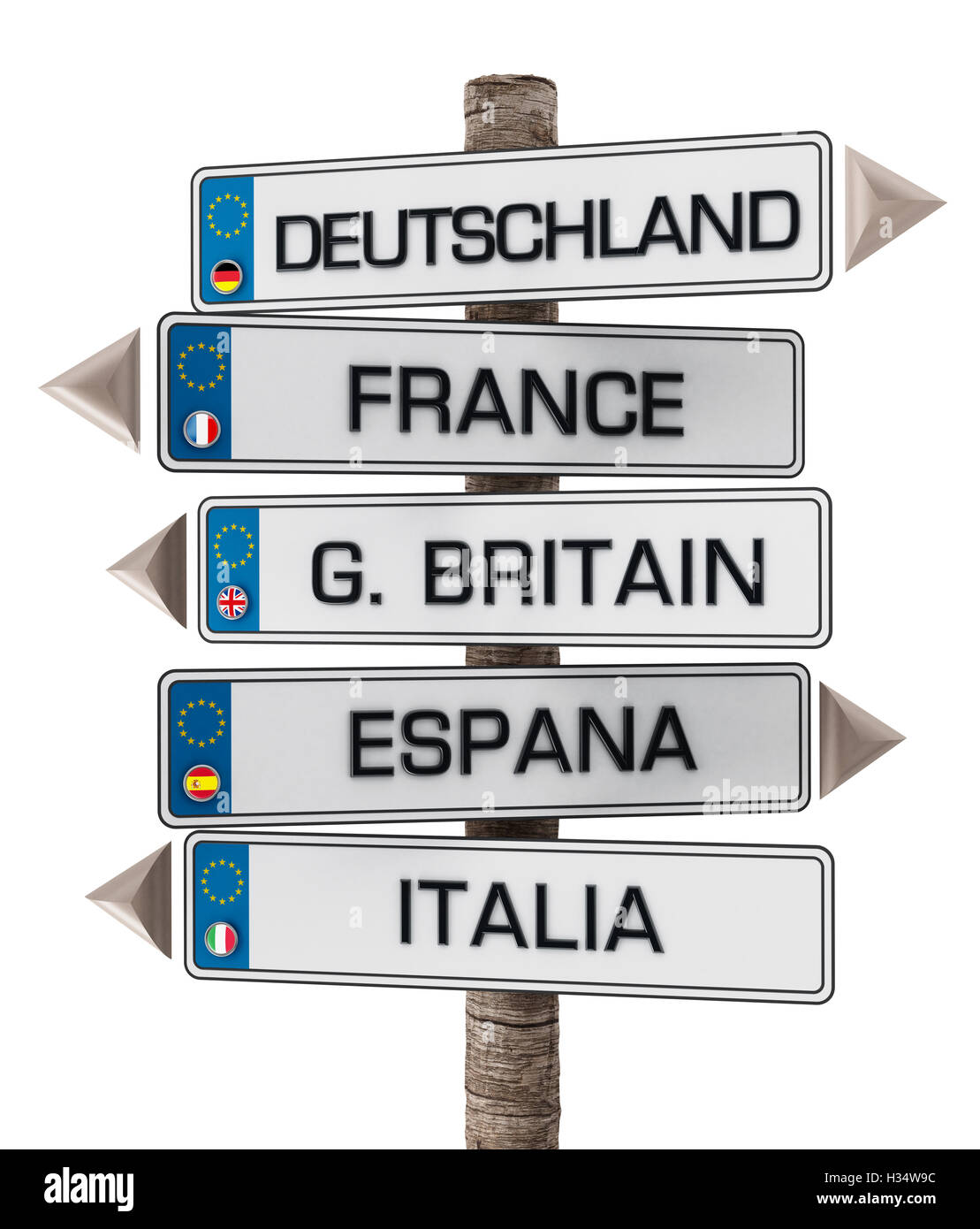 European Union license plates isolated on white background. 3D ...