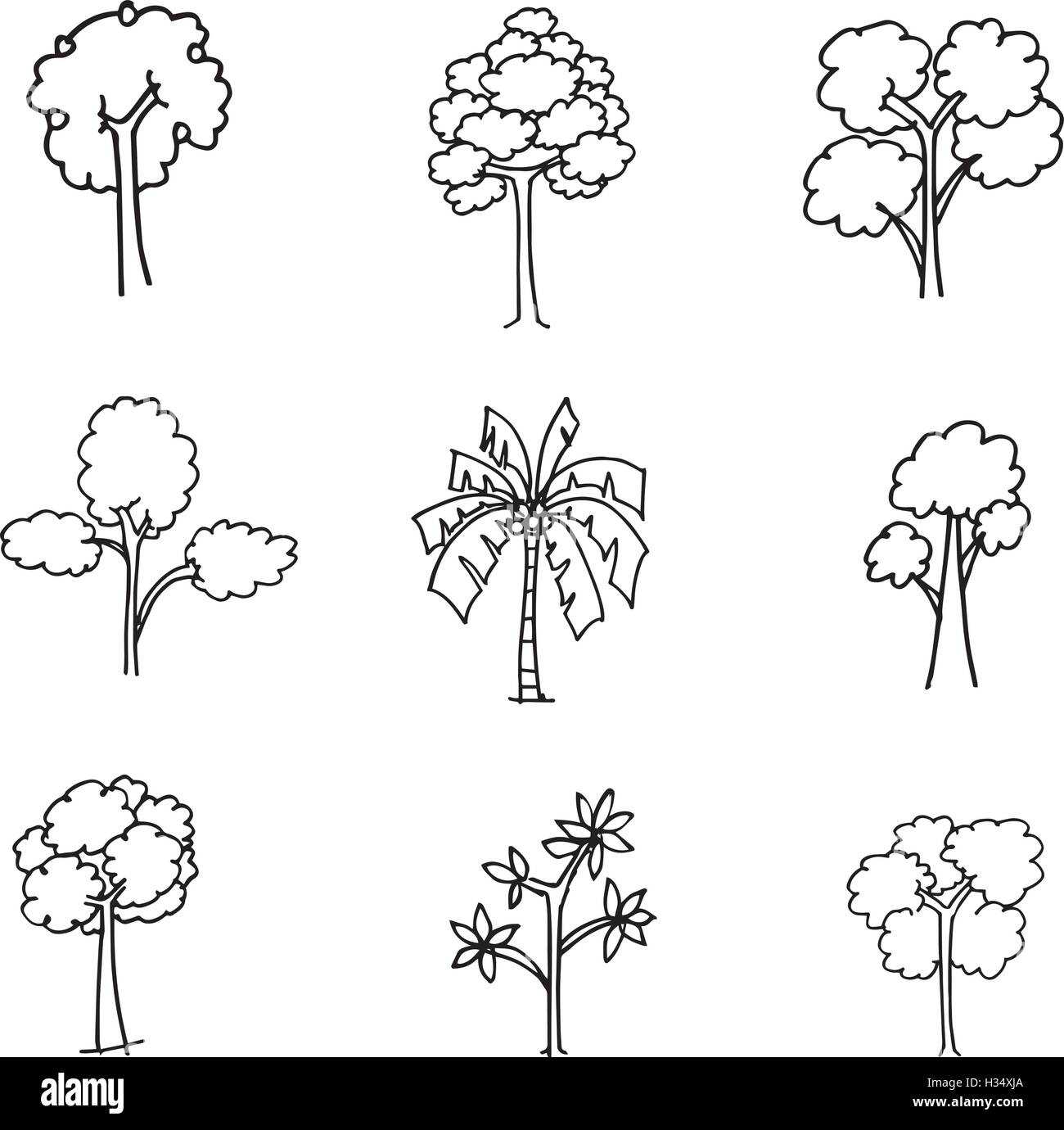 Doodle of tree set object hand draw Stock Vector Image & Art - Alamy